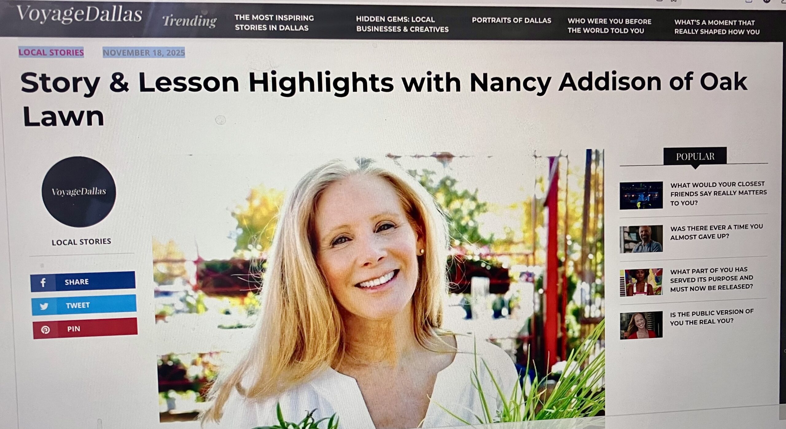 Nancy Addison Featured In "Voyage Dallas" November 2025